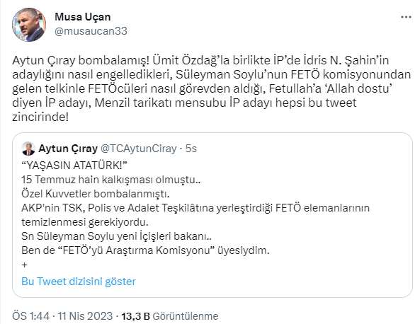İYİ Partili Aytun Çıray'dan dikkat çeken FETÖ açıklaması:İyi Partinin ... İYİ Partili Aytun Çıray'dan dikkat çeken FETÖ açıklaması:İyi Partinin ...
